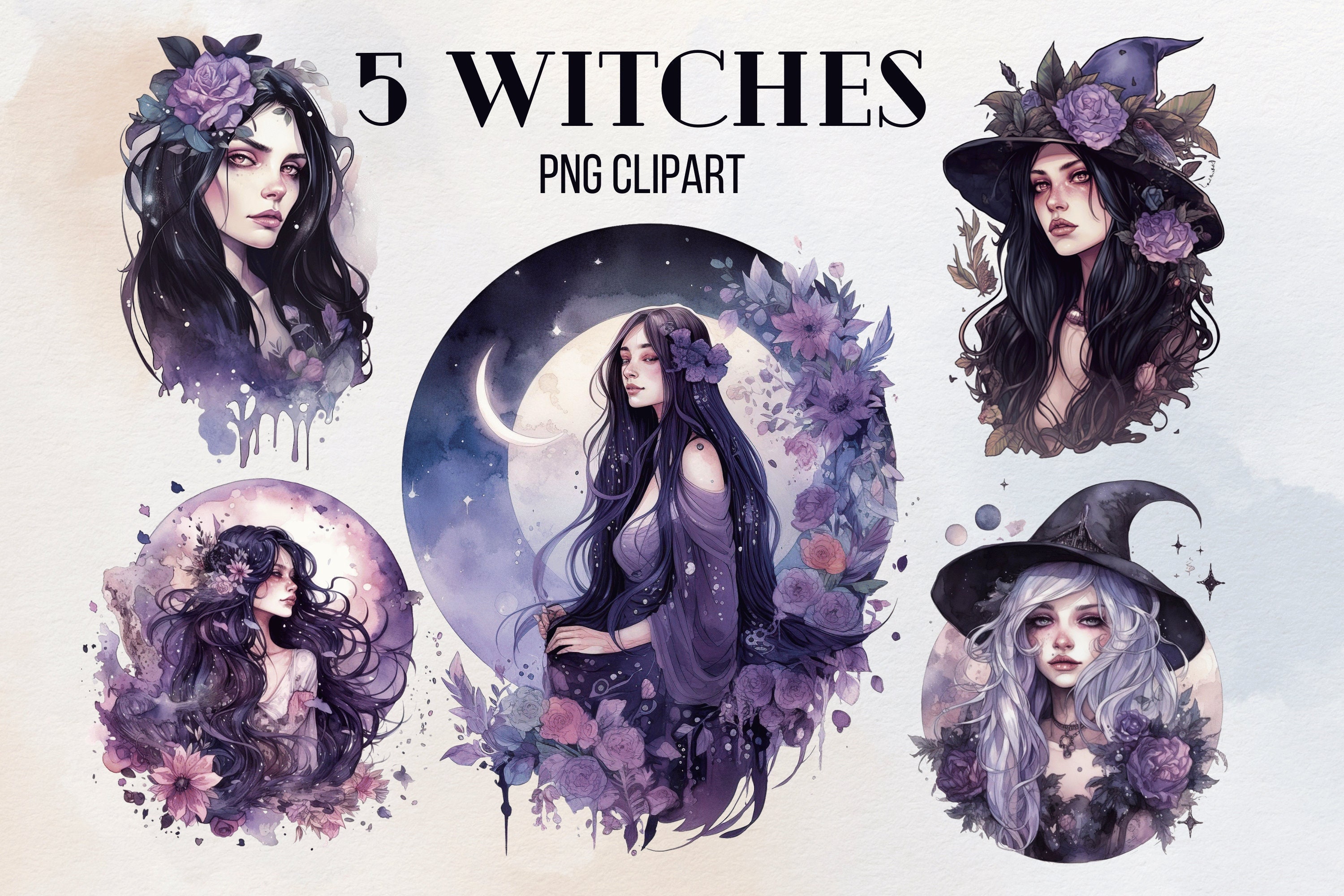 Witch Watercolor Clipart, Witch Gothic Style, Beautiful Witch, Magical ...