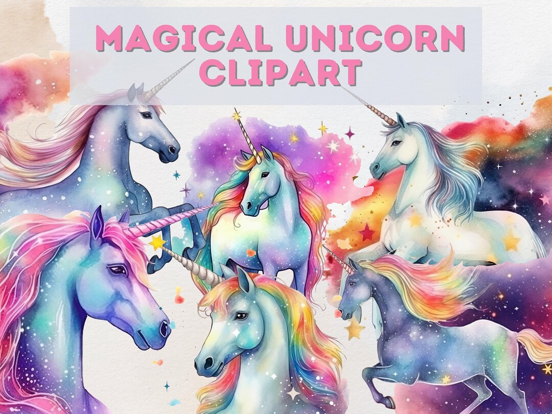 8 Rainbow Unicorn Clipart, Celestial Watercolor Png, Cute Pictures ...