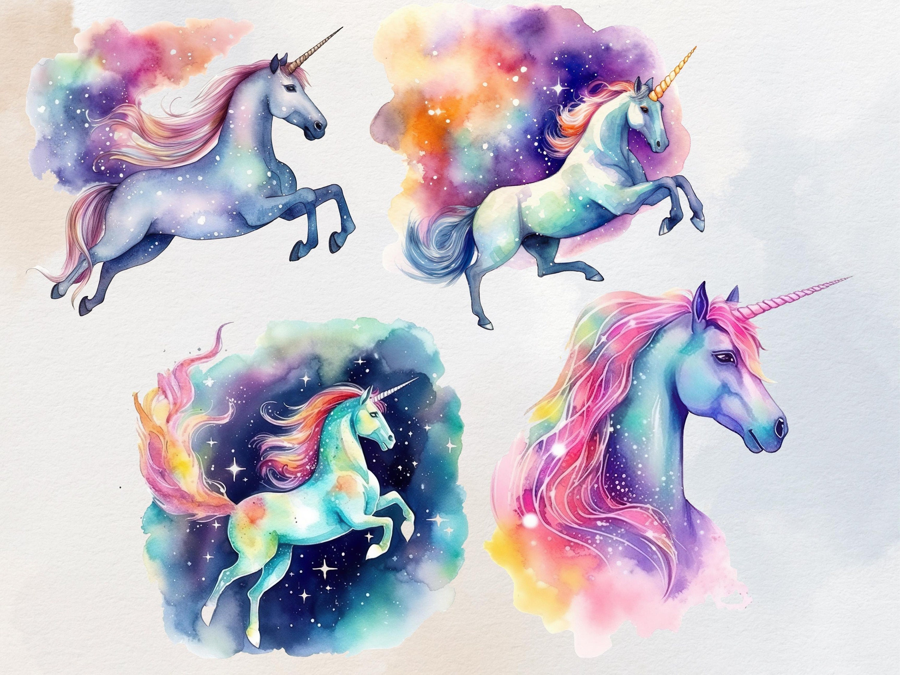 8 Rainbow Unicorn Clipart, Celestial Watercolor Png, Cute Pictures ...