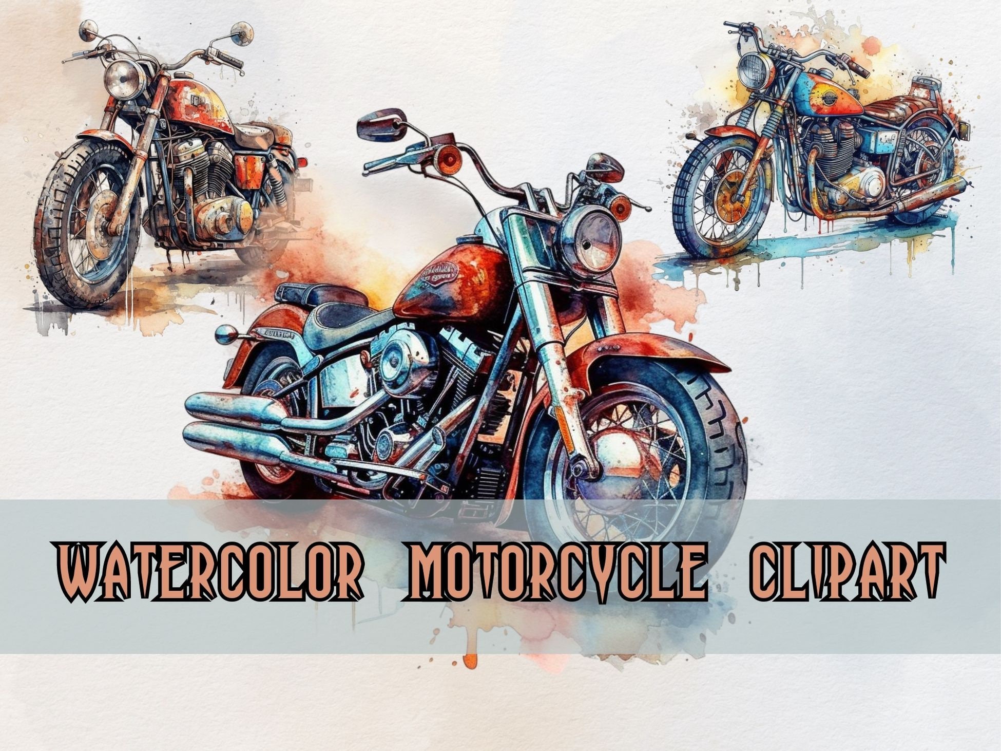 8 Watercolor Motorcycle Images, PNG Clipart Bundle, Bikes, Father's Day ...