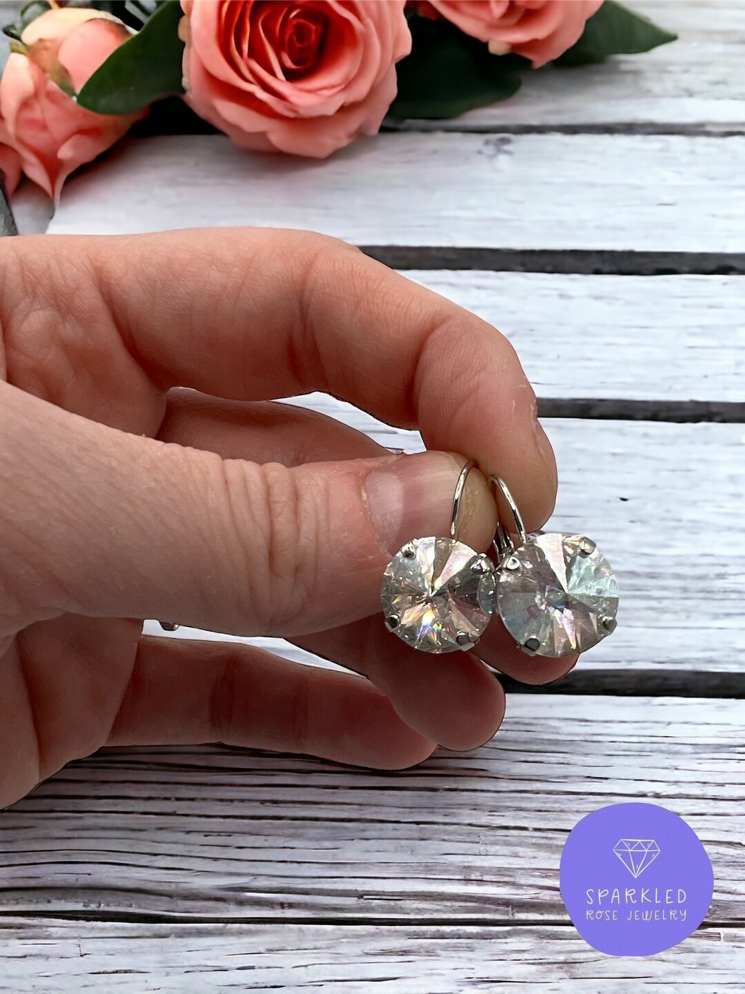 12mm Rivoli Crystal Moonlight Crystal Earrings. Genuine Austrian ...