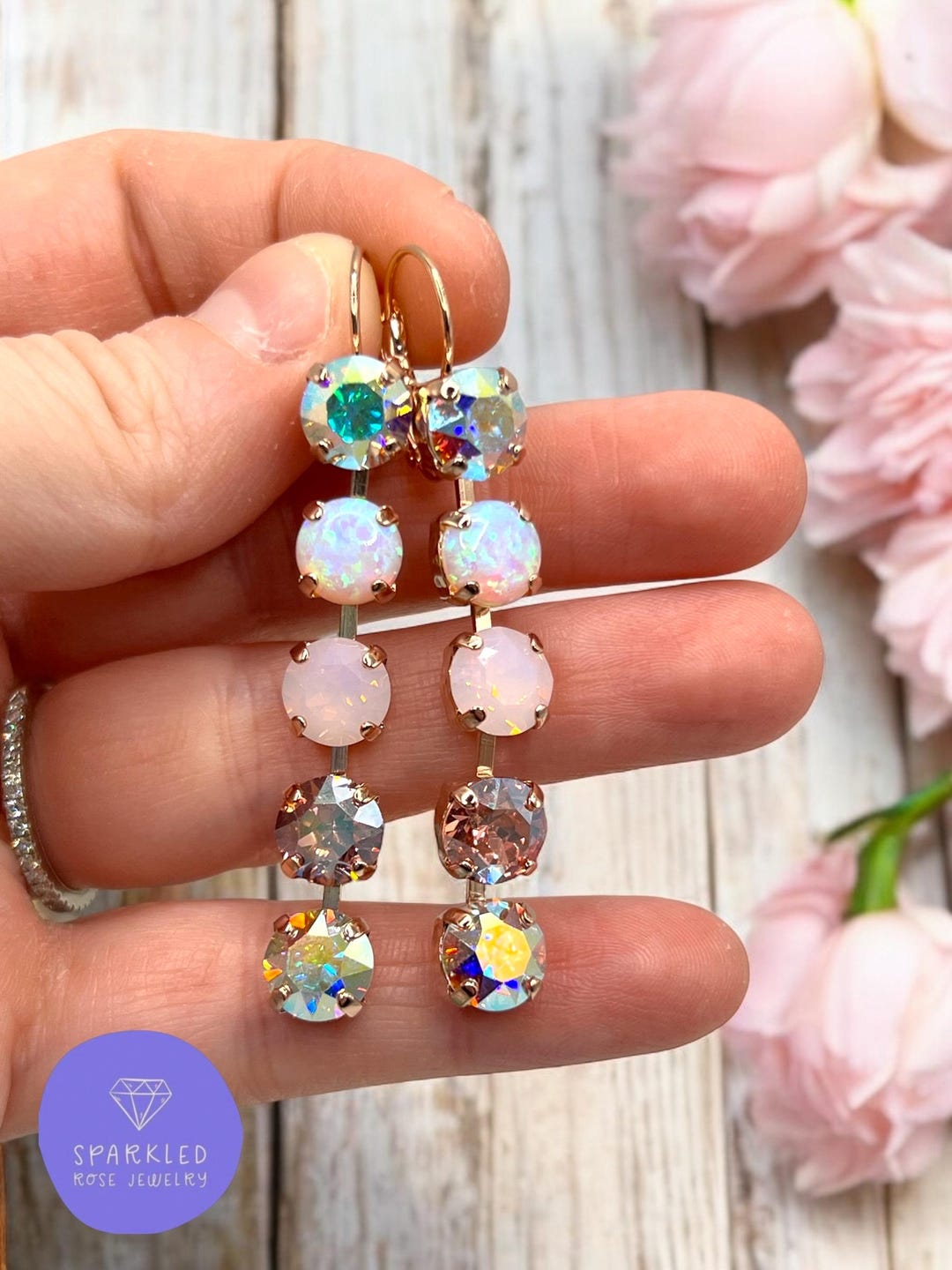 Birthday Cake Frosting 8mm, 5 Stone Drop Earrings. Genuine Austrian ...