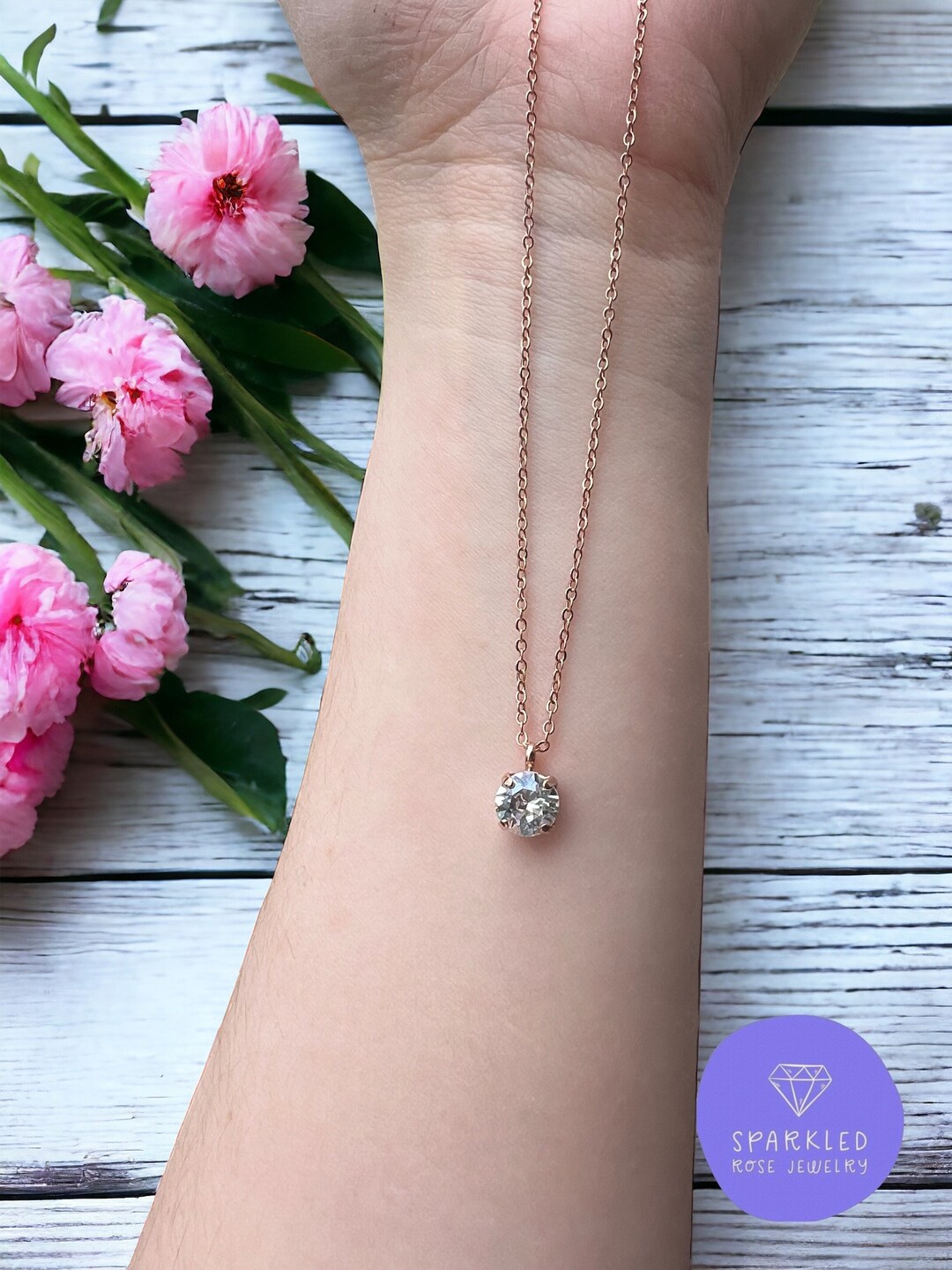 8mm Crystal Single Stone Crystal Necklace. Genuine Austrian Crystal ...