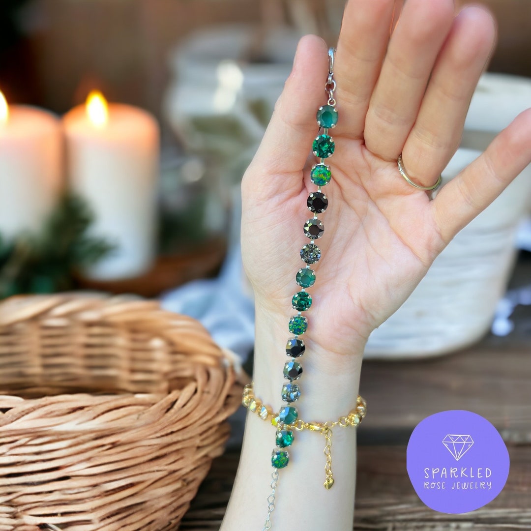 Dark Forest 8mm Crystal Bracelet With Opals. Genuine Austrian Crystal ...