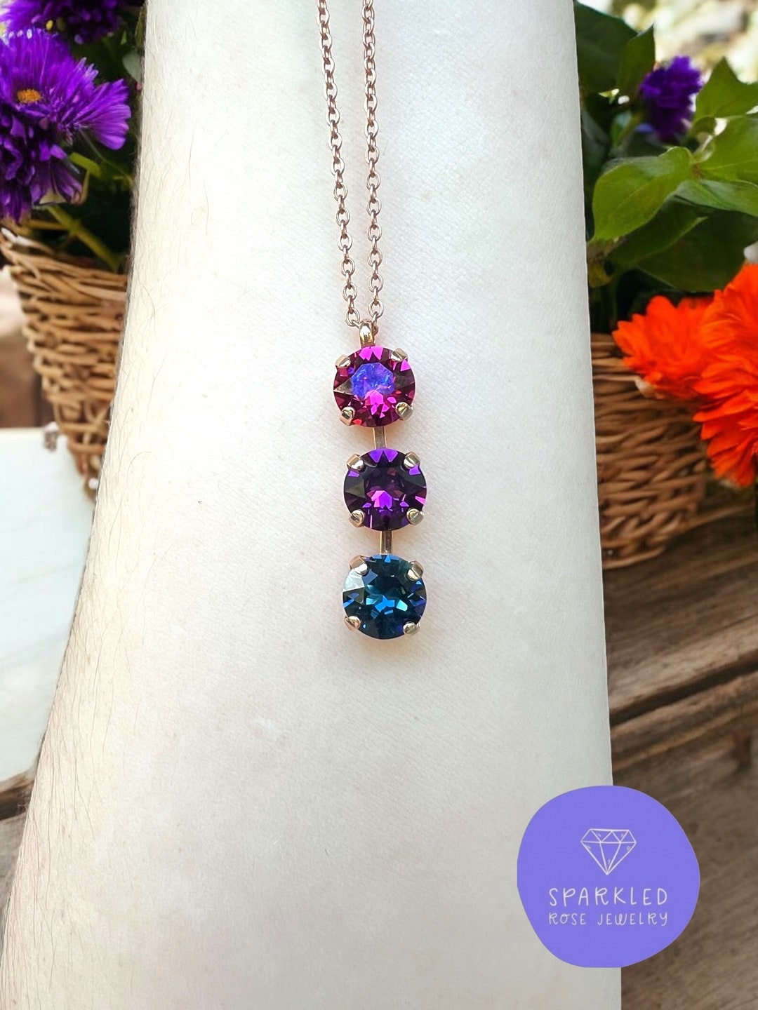 The Hunt 8mm, 3 Stone Drop Crystal Necklace. Genuine Austrian Crystal ...