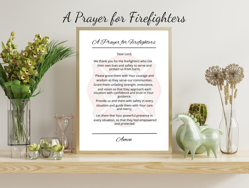 Prayer for Firefighters With Badge Image Firefighter Blessing Printed ...