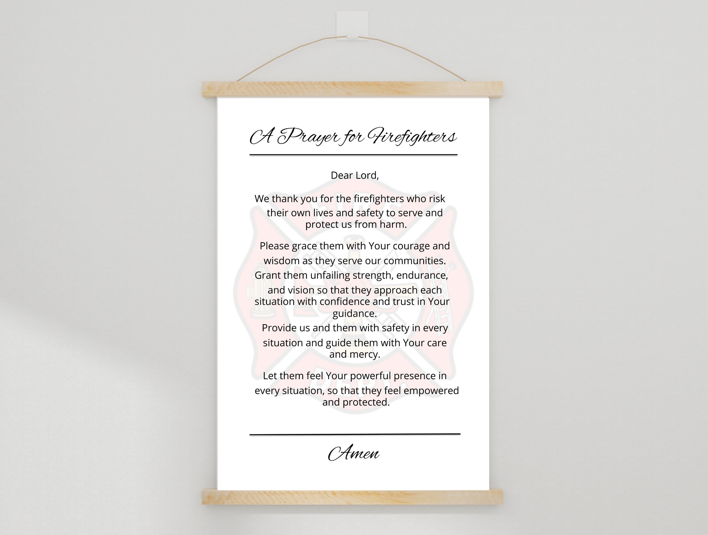 Prayer for Firefighters With Badge Image Firefighter Blessing Printed ...