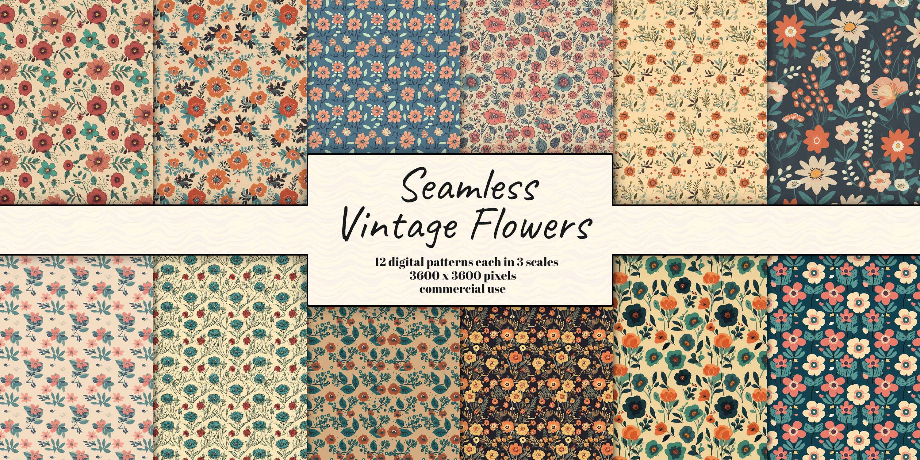 Vintage Flowers Digital Paper, Seamless Backgrounds Pattern Wallpaper ...