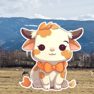 Cute Orange Kawaii Cow Sticker [print] | Cow Stickers | Orange Cow | - Etsy