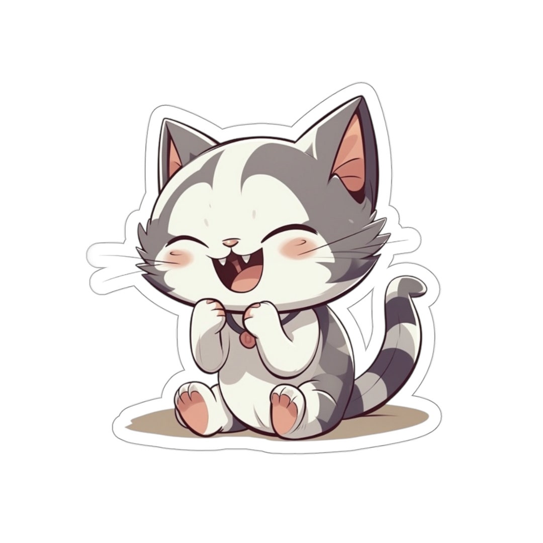 Kawaii Chibi Cat Sticker [print] | Kiss Cut Sticker | Laptop Sticker ...