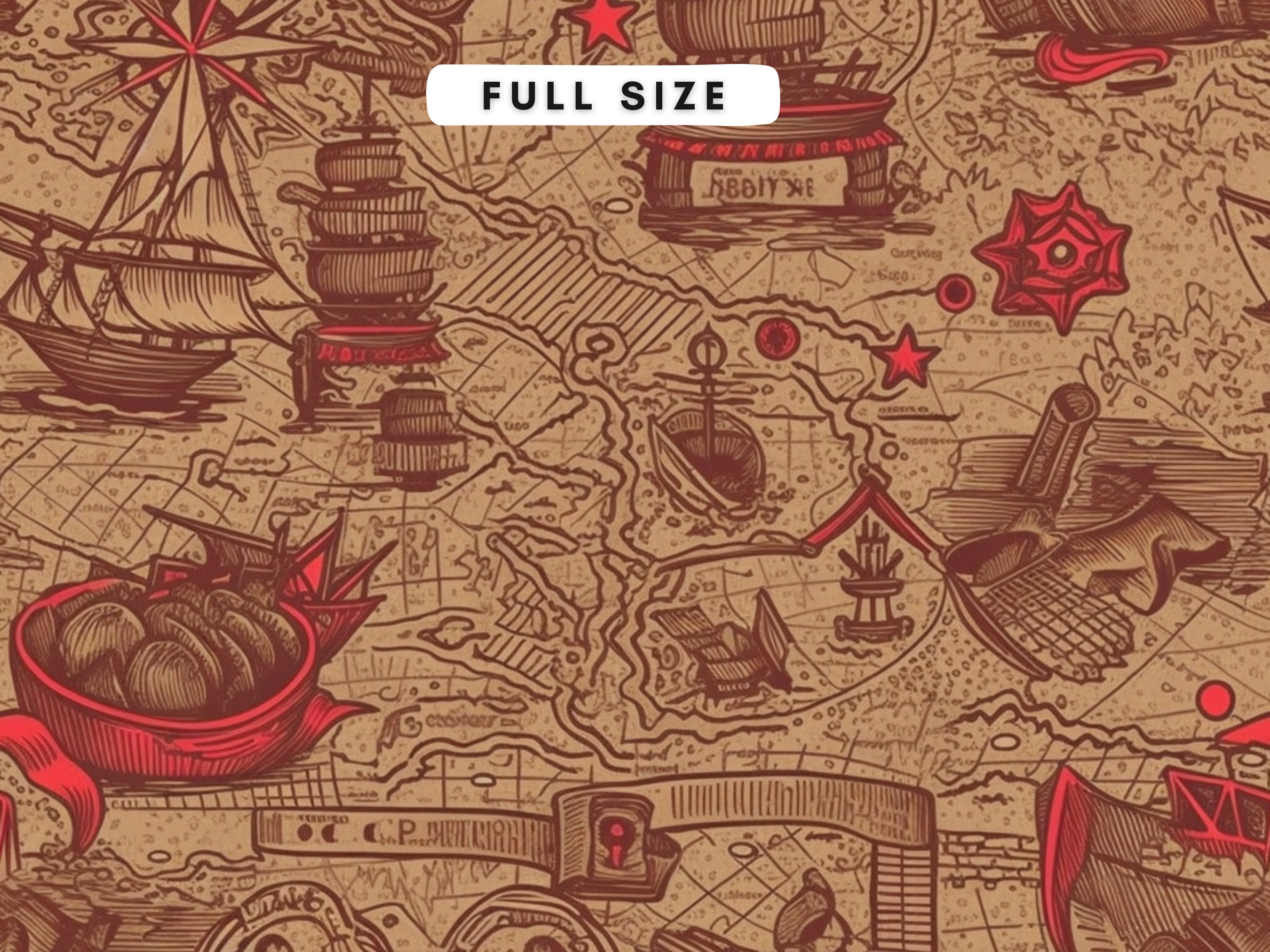 Red Pirate Map Digital Paper - Useful for Scrapbooking, Crafting ...