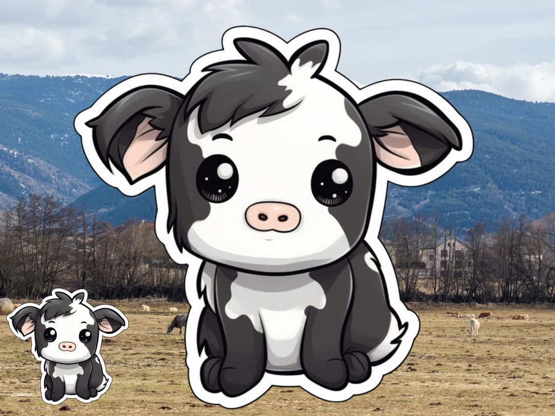 Cute Baby Cow Sticker | Black and White Cow | Chibi Animal Sticker ...