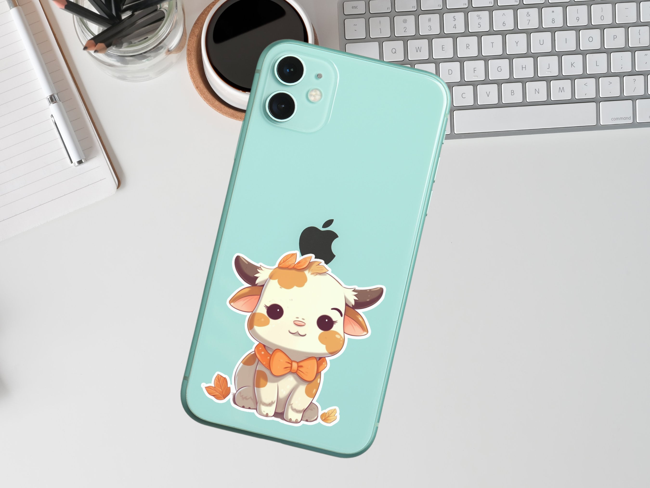 Cute Orange Kawaii Cow Sticker [print] | Cow Stickers | Orange Cow | - Etsy