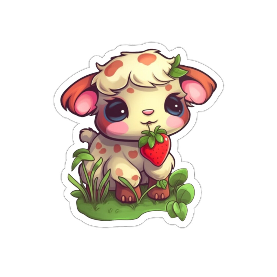 Cute Chibi Strawberry Cow Sticker [print] | Cute | Cute Sticker | Cute ...