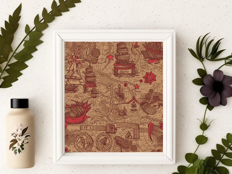 Red Pirate Map Digital Paper - Useful for Scrapbooking, Crafting ...