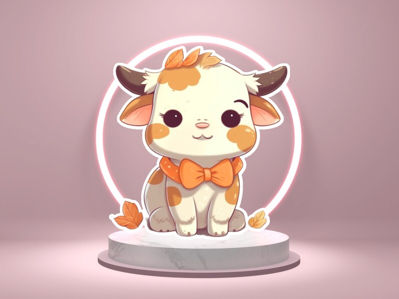 Cute Orange Kawaii Cow Sticker [print] | Cow Stickers | Orange Cow | - Etsy