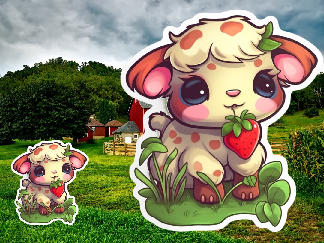 Chibi Strawberry Cow Digital Sticker - Etsy
