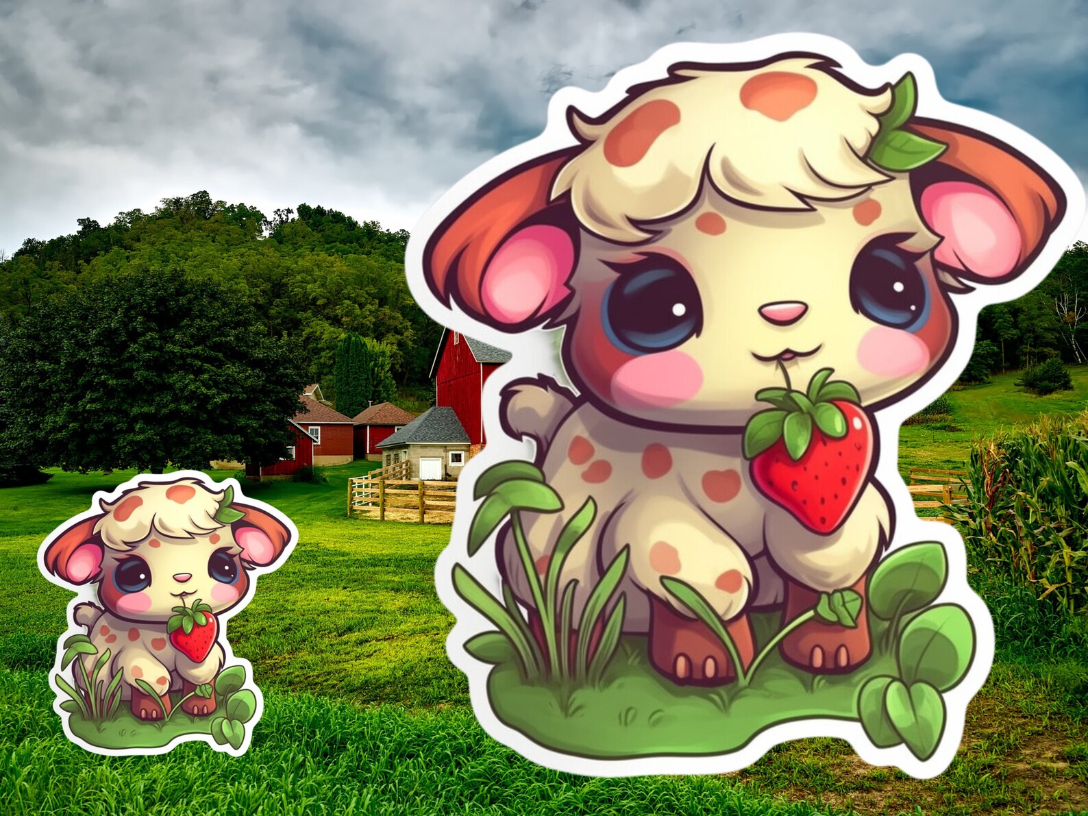 Chibi Strawberry Cow Digital Sticker - Etsy