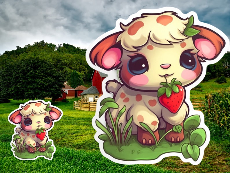 Chibi Strawberry Cow Digital Sticker - Etsy