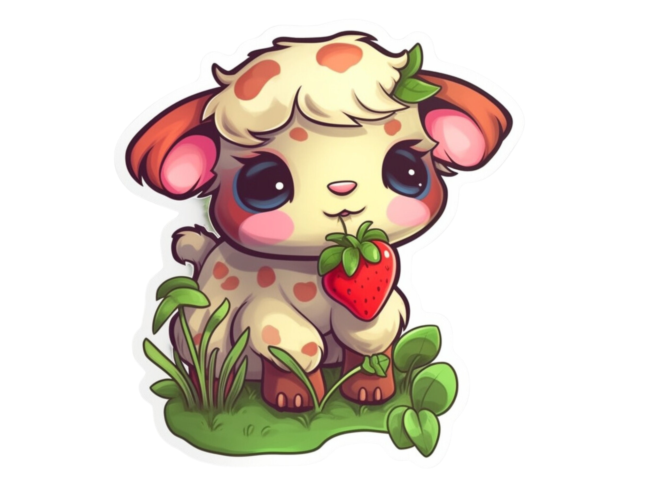 Chibi Strawberry Cow Digital Sticker - Etsy