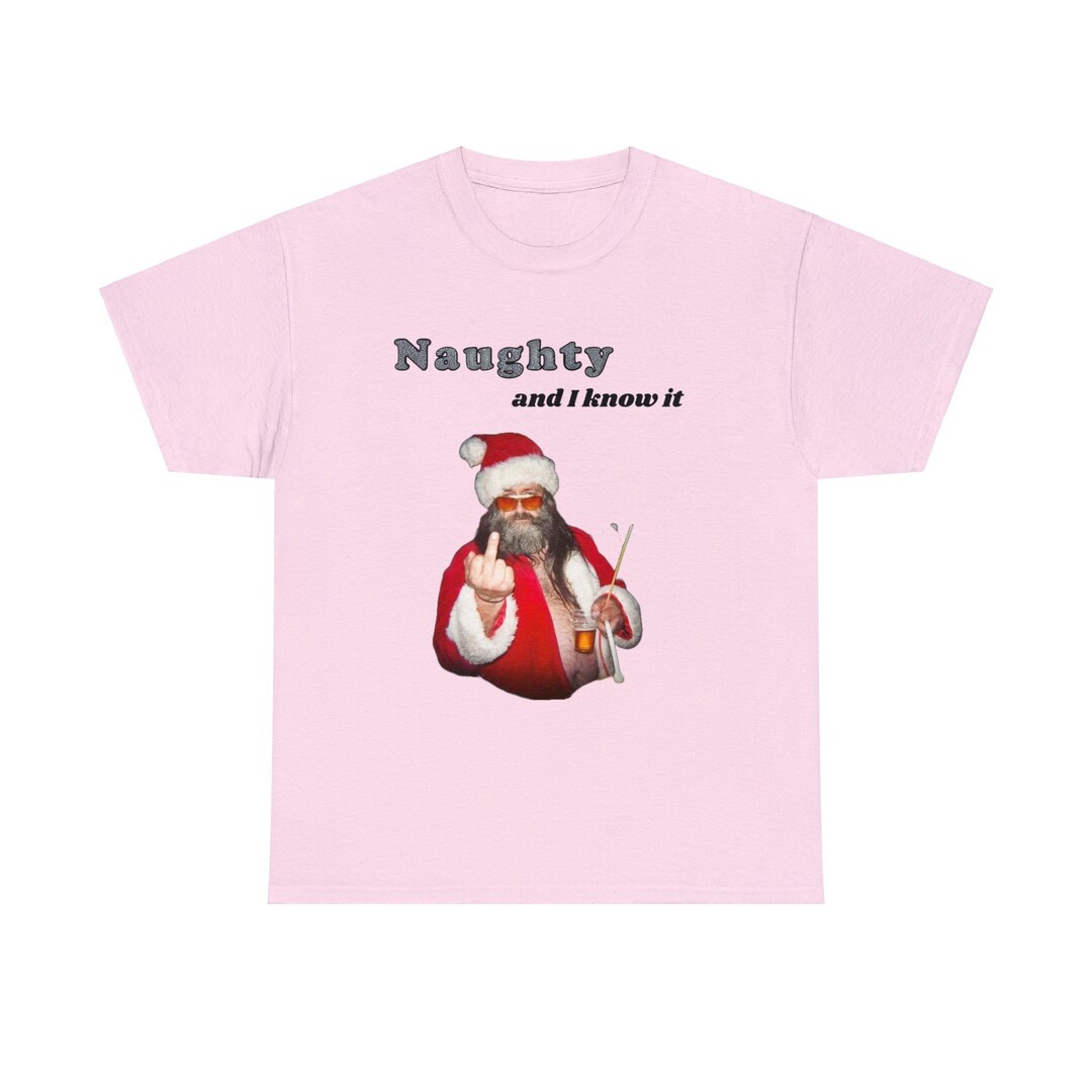 Funny Naughty and I Know It Santa Flipping off Christmas Shirt - Etsy