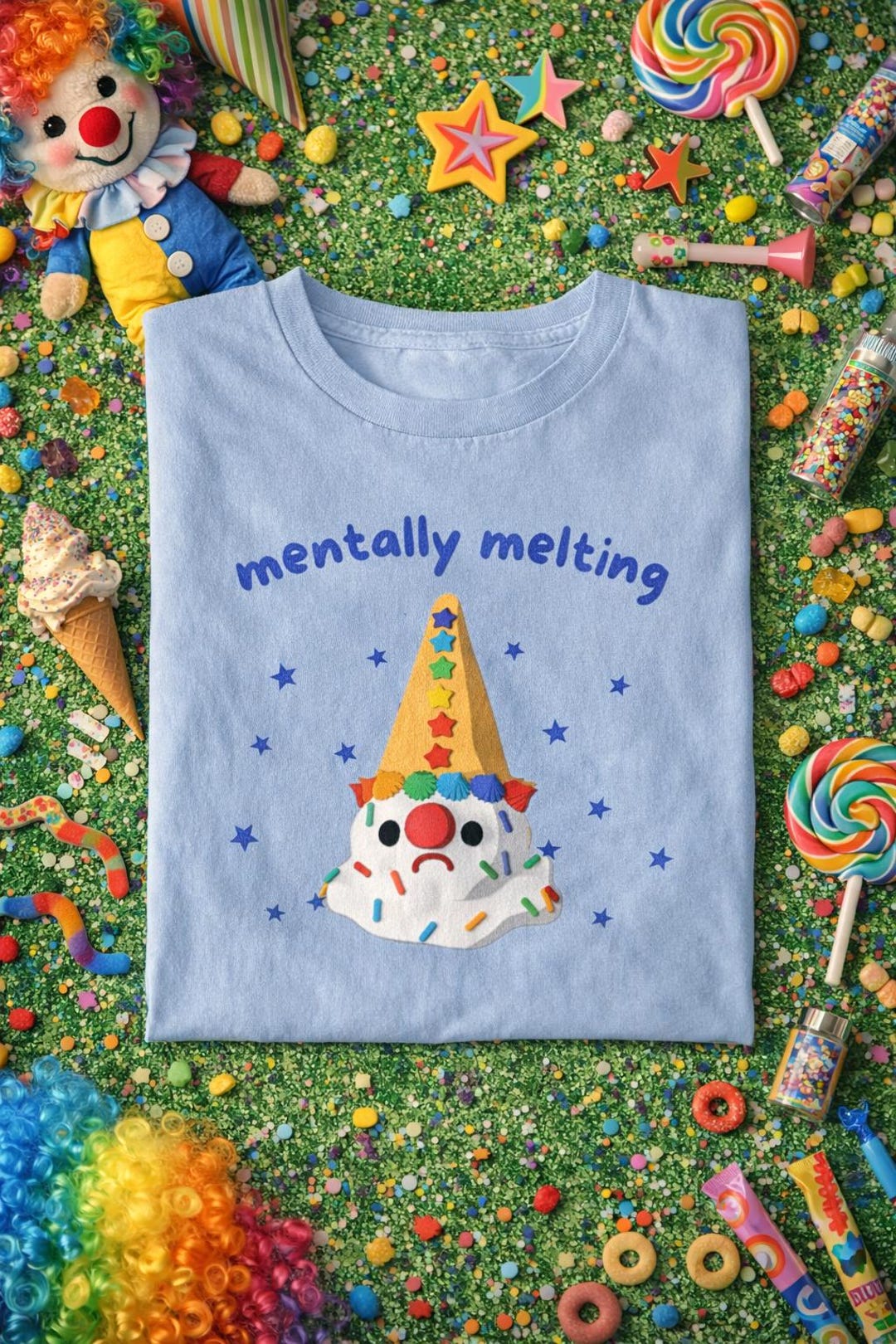 Clowncore Sad Ice Cream Clown Shirt, Mentally Melting Tee, Unhinged ...