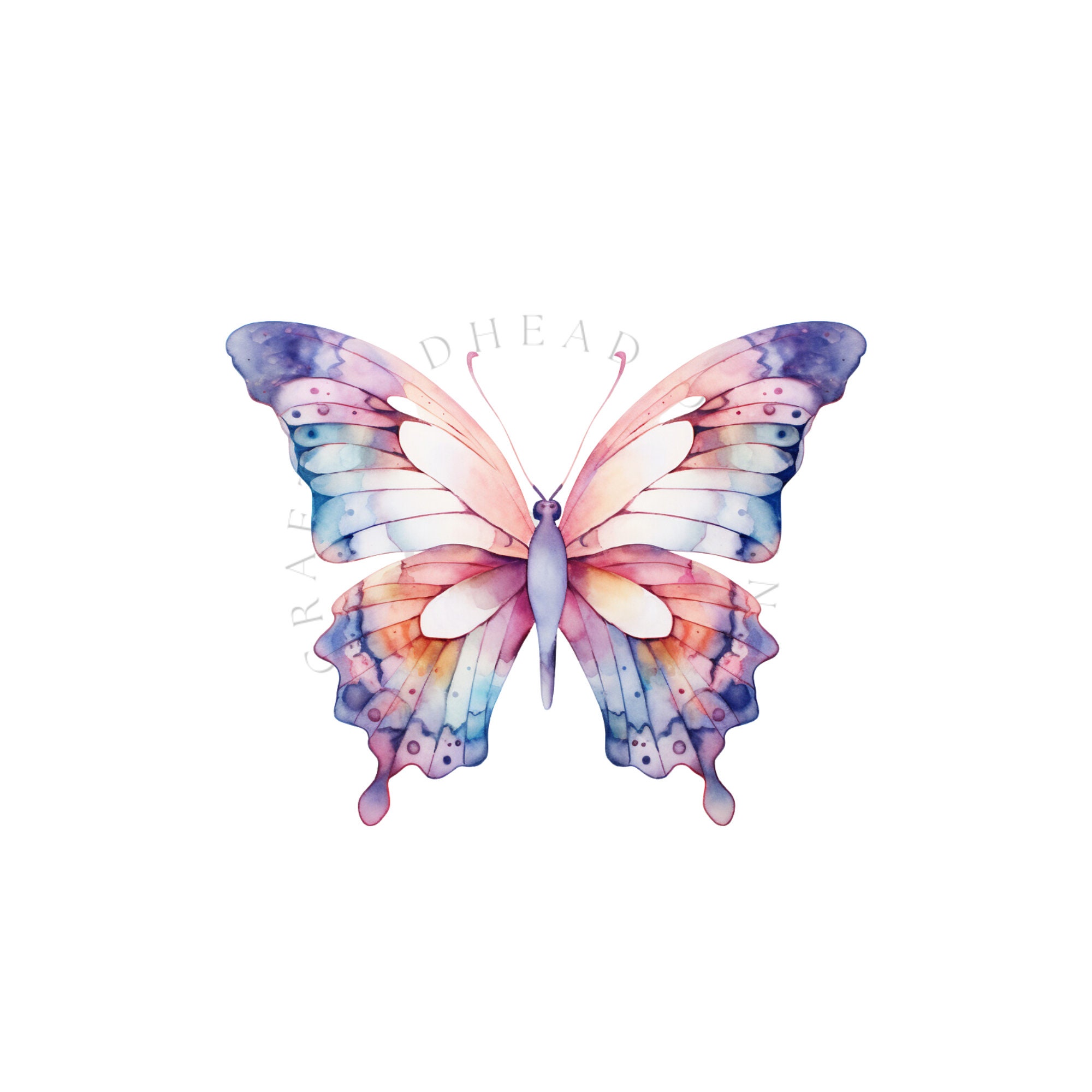 Watercolor Butterfly Clip Art With White Light Blue Purple Blue Hues ...