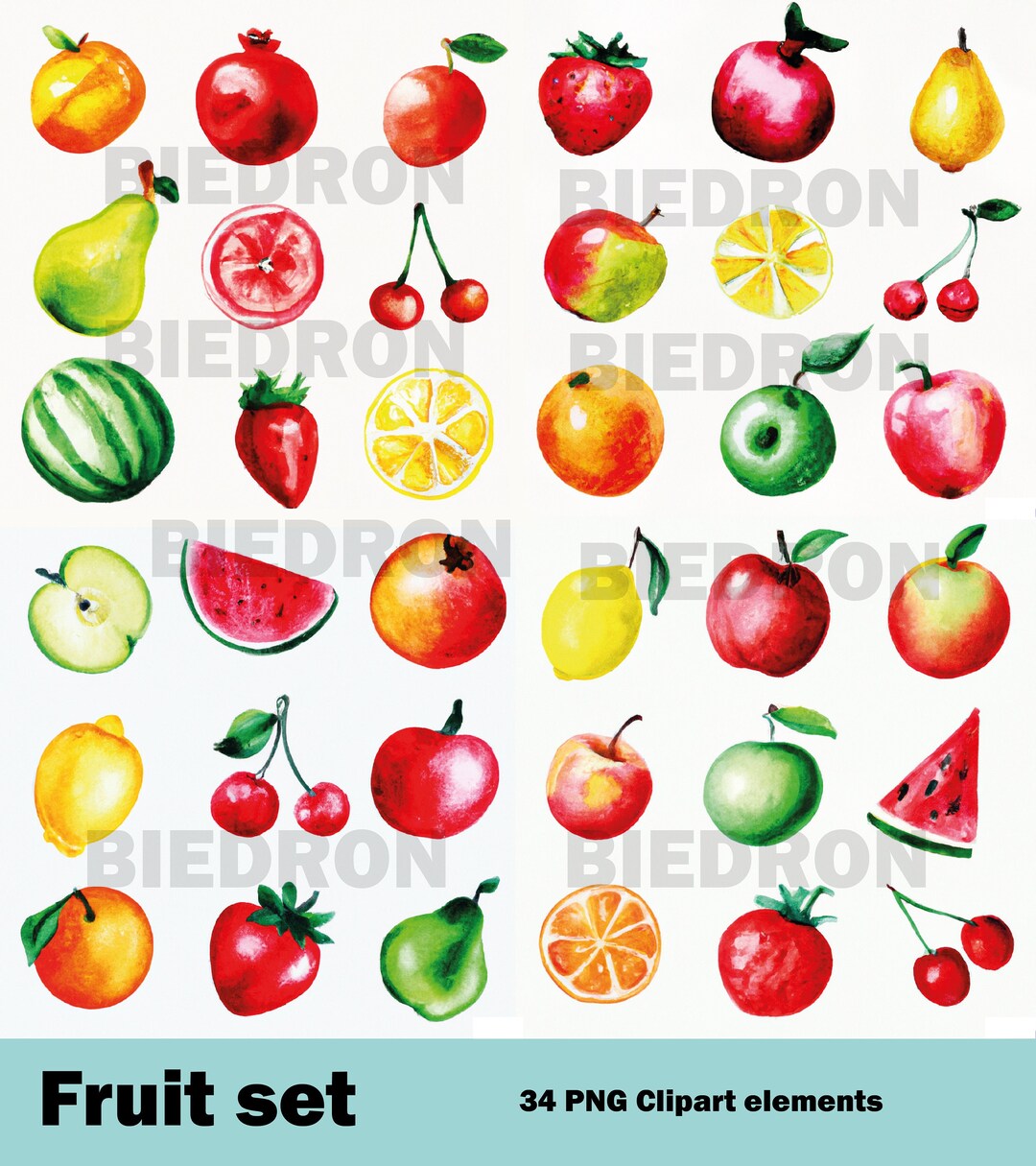 Fruit Clipart Set, Fruits- 34 PNG, 300 DPI, Without Background ...