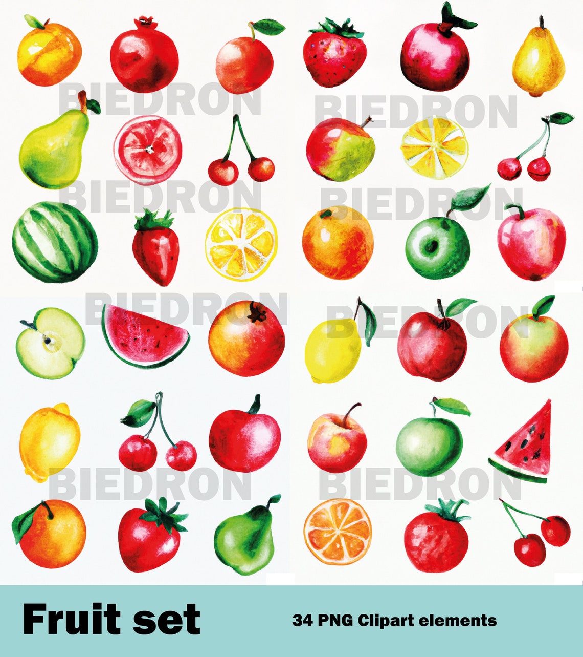 Fruit Clipart Set, Fruits- 34 PNG, 300 DPI, Without Background ...