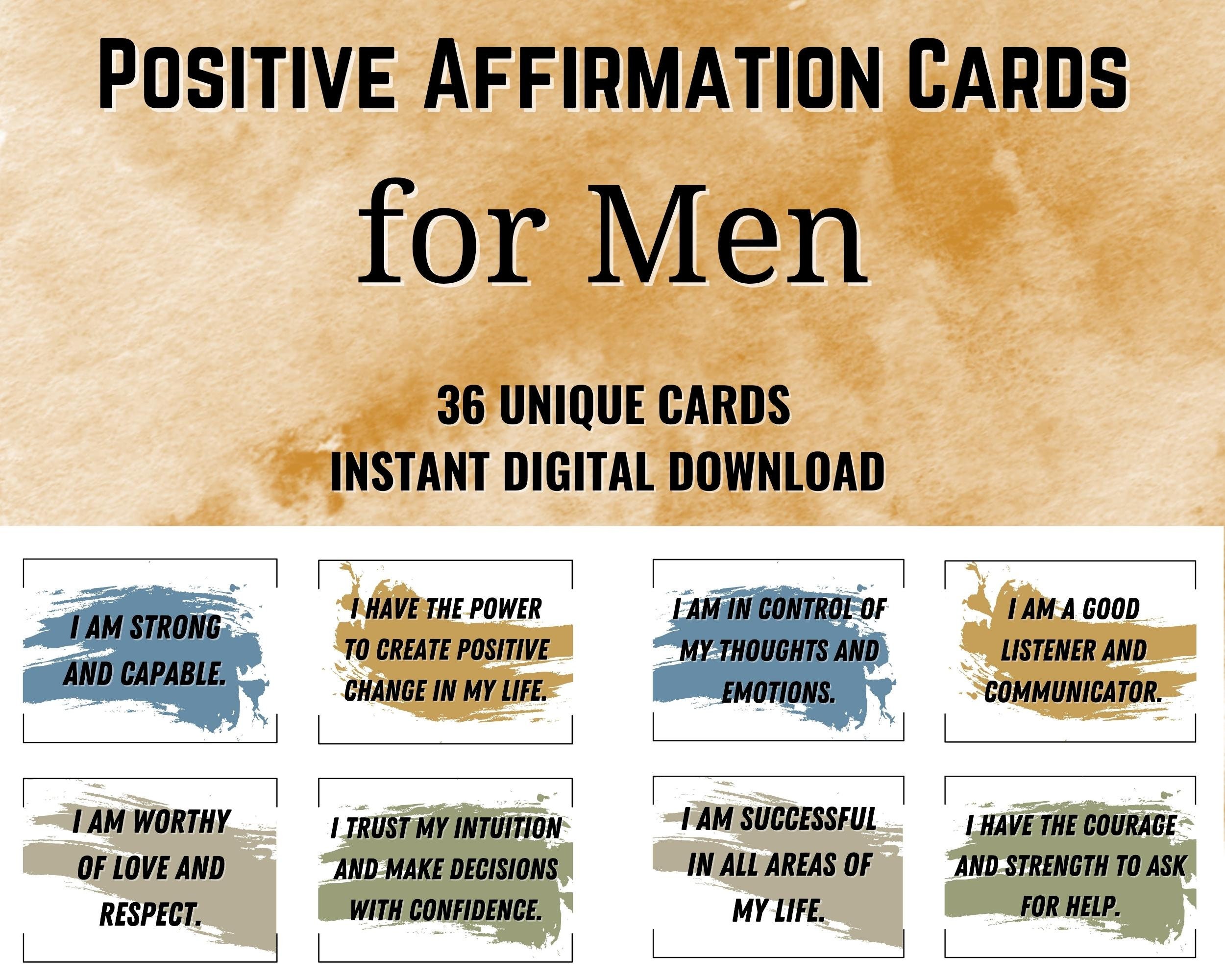 36 Affirmation Cards for Men, Printable Affirmation Cards ...