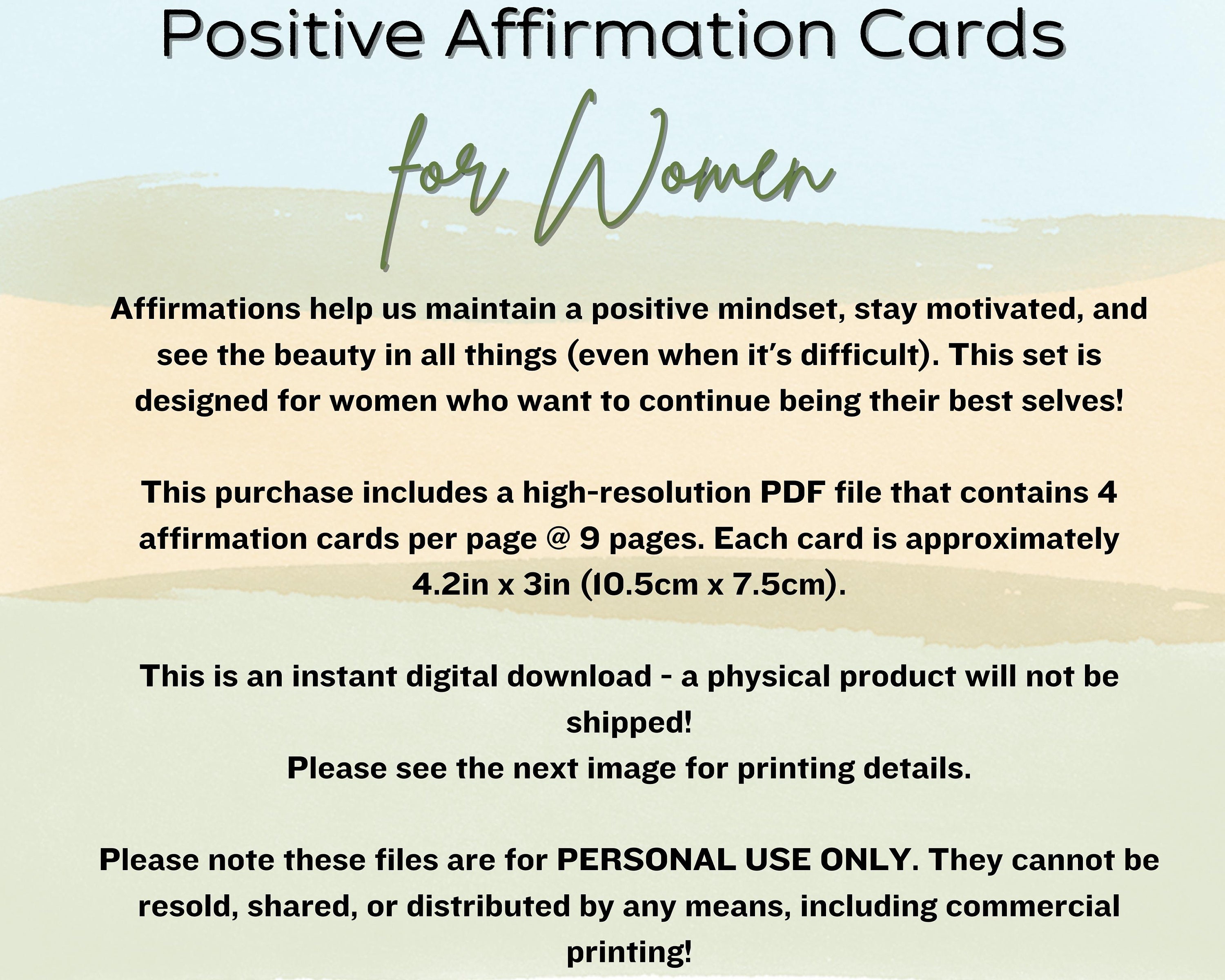 36 Affirmation Cards for Women, Printable Affirmation Cards ...