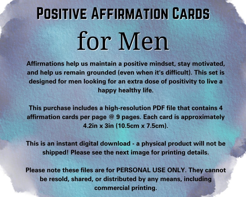Affirmation Cards for Men: 36 Positive Quote Cards (digital Download ...