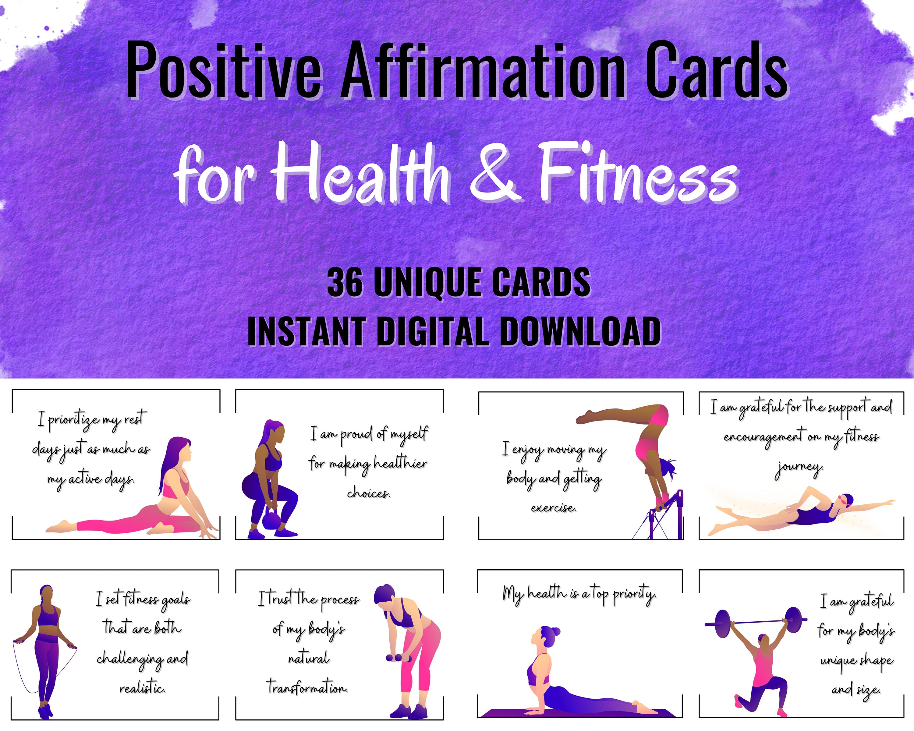 36 Affirmation Cards for Health and Fitness, Printable Affirmation ...