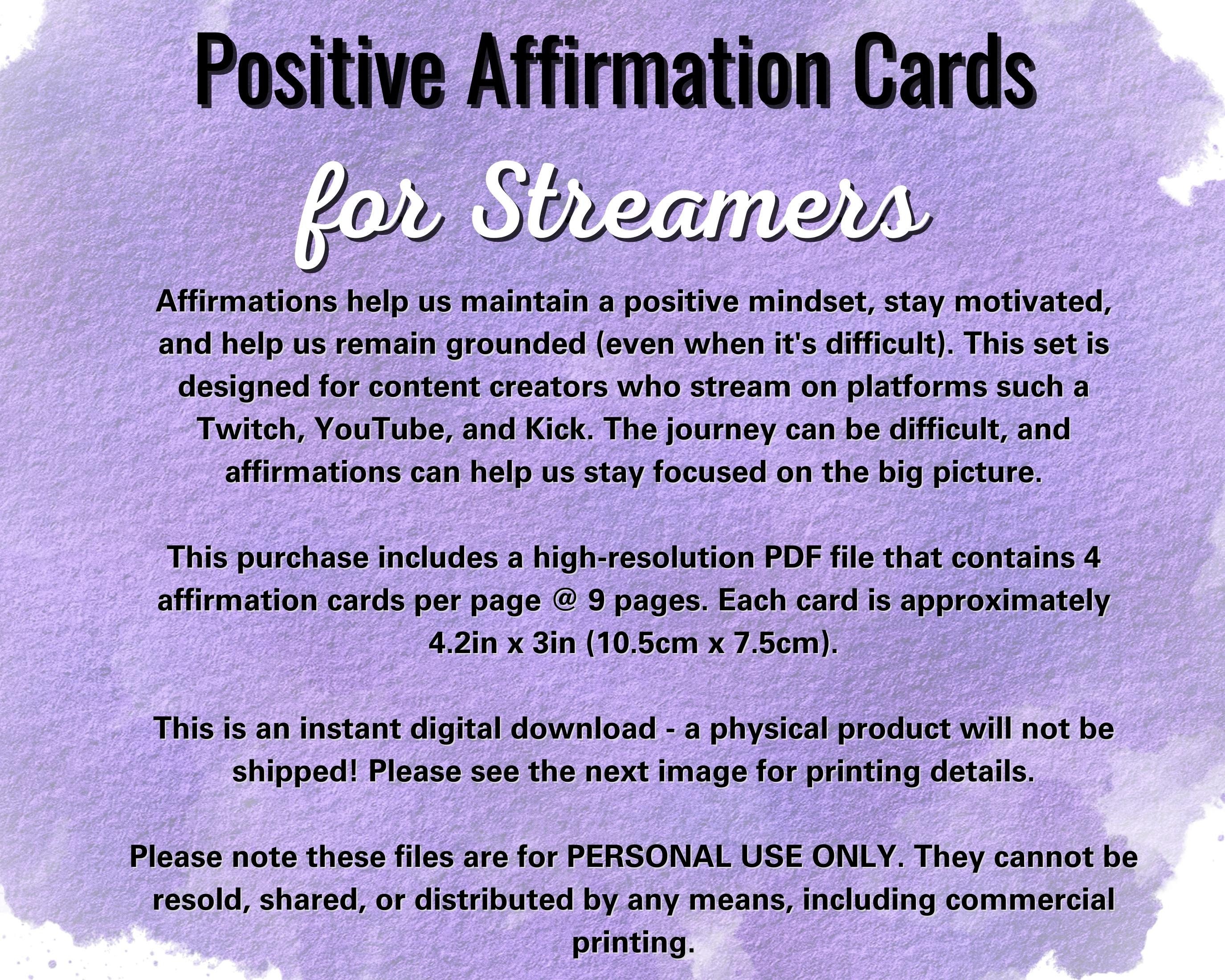 36 Affirmation Cards for Streamers: Positive Mindset (digital Download ...