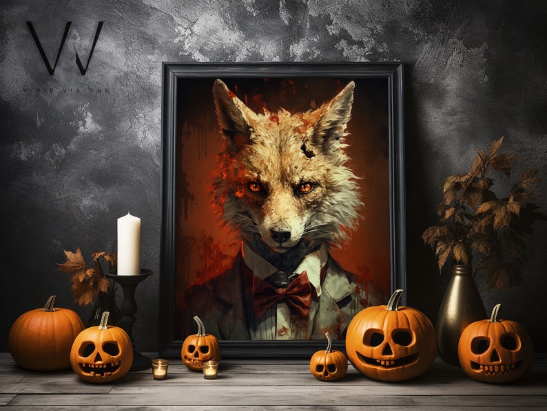 Spooky Vintage Aristocratic Fox Portrait Halloween Decor - Etsy