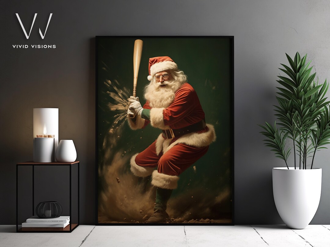 Vintage Softball Santa Painting -santa Claus Baseball Canvas Print ...
