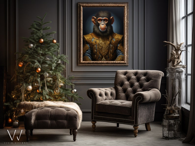 Victorian Monkey Portrait Gothic Canvas Wall Art Renaissance Painting ...
