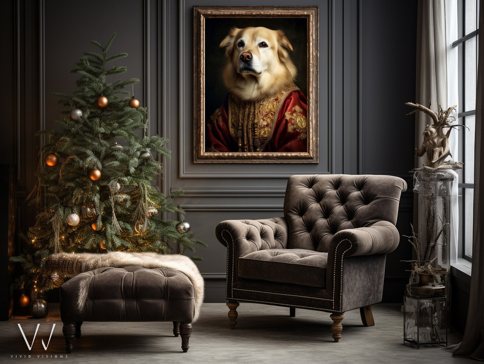 Victorian Dog Portrait Gothic Canvas Wall Art Renaissance Painting ...