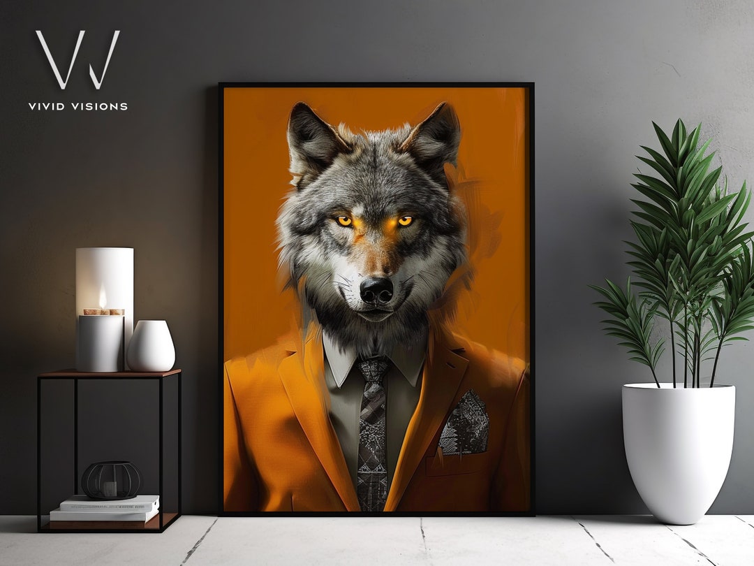 Modern Wolf Portrait - Regal Wolf in Suit and Tie - Contemporary Wall ...