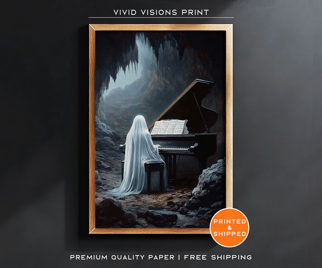 Ghost Playing Piano Poster, Halloween Decoration, Dark Academia ...