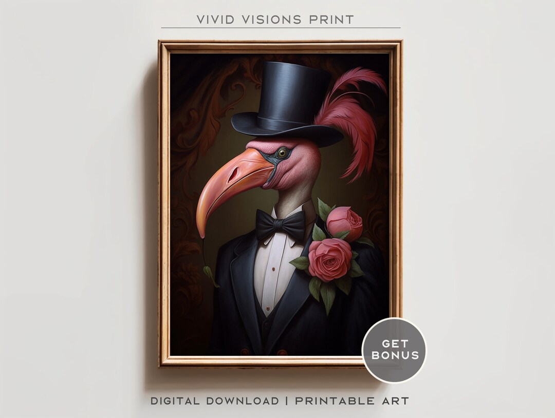 Victorian Flamingo Portrait - Gothic Canvas Wall Art, Renaissance ...
