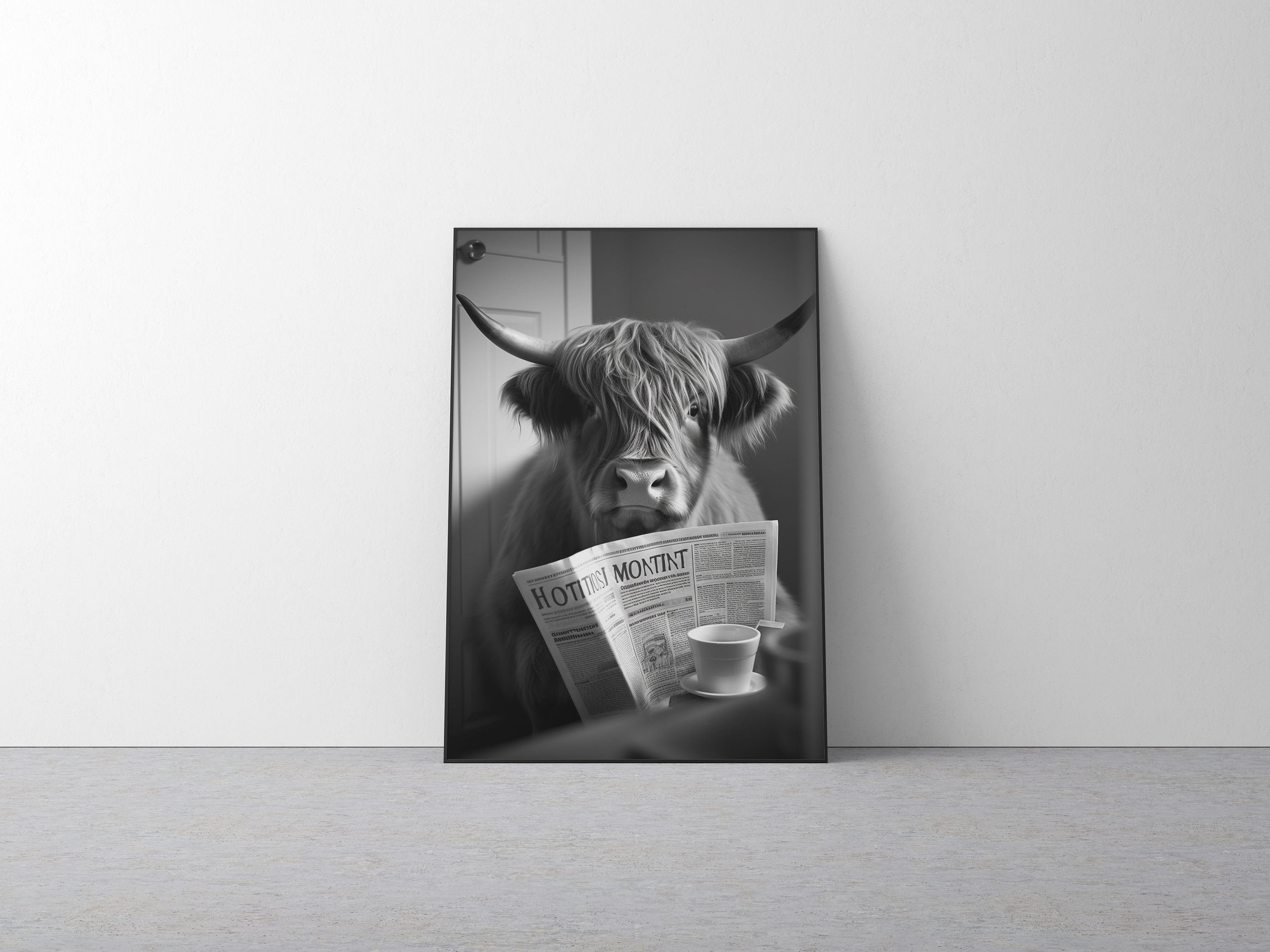 Highland Cow Reading Newspaper | Funny Bathroom Wall Art | Animal Print ...
