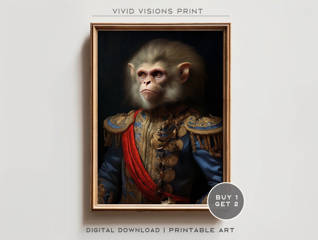 Victorian Monkey Portrait Gothic Canvas Wall Art, Renaissance Painting ...