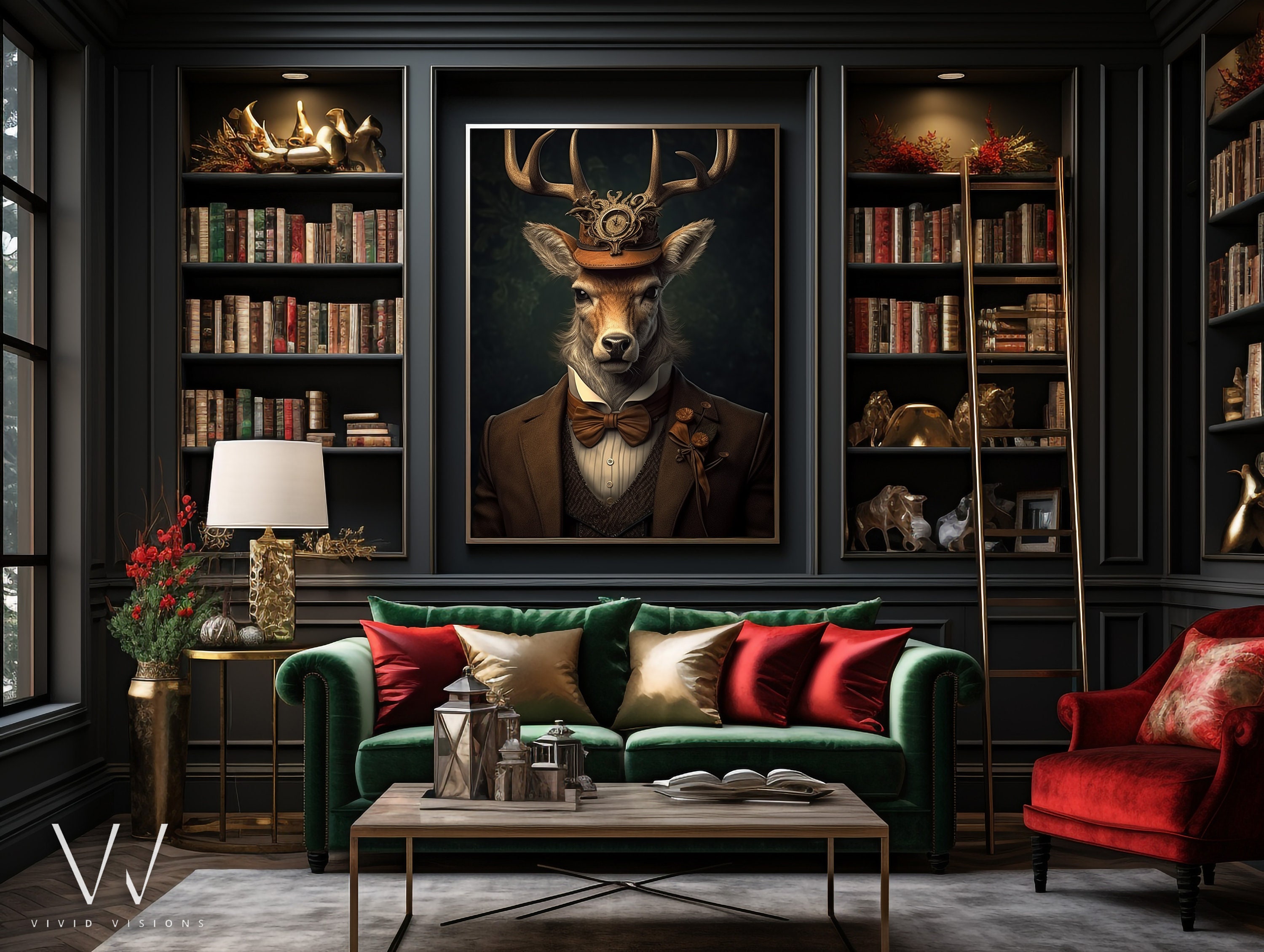 Victorian Stag Deer Portrait - Gothic Canvas Wall Art - Renaissance ...