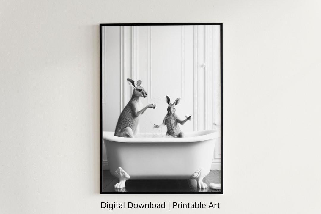 Motherly Love: Kangaroos in Tub Wall Art | Kangaroo Photo | Bathroom ...