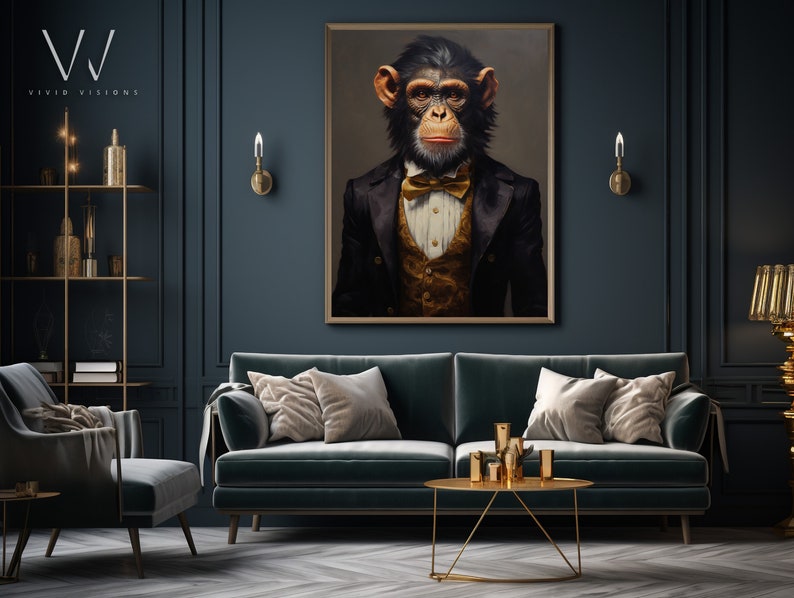 Victorian Monkey Vintage Gothic Canvas Art Print - Dark Academia Monkey ...