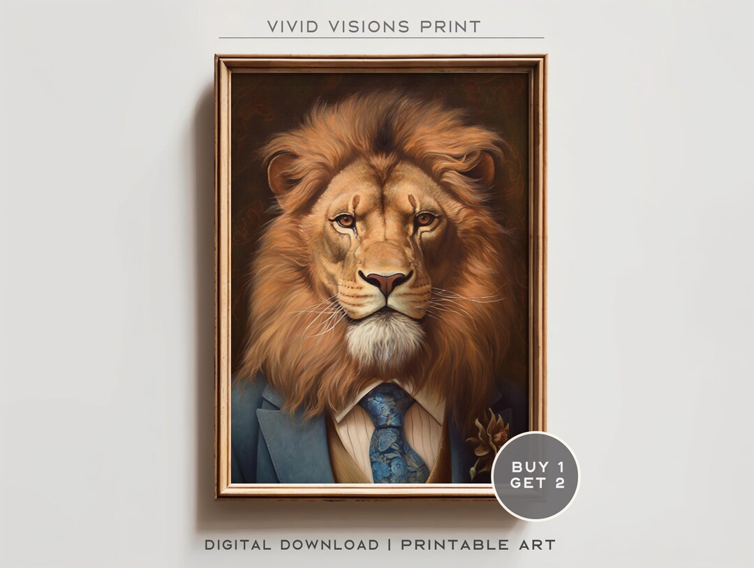 Victorian Lion Portrait - Gothic Canvas Wall Art - Renaissance Painting ...