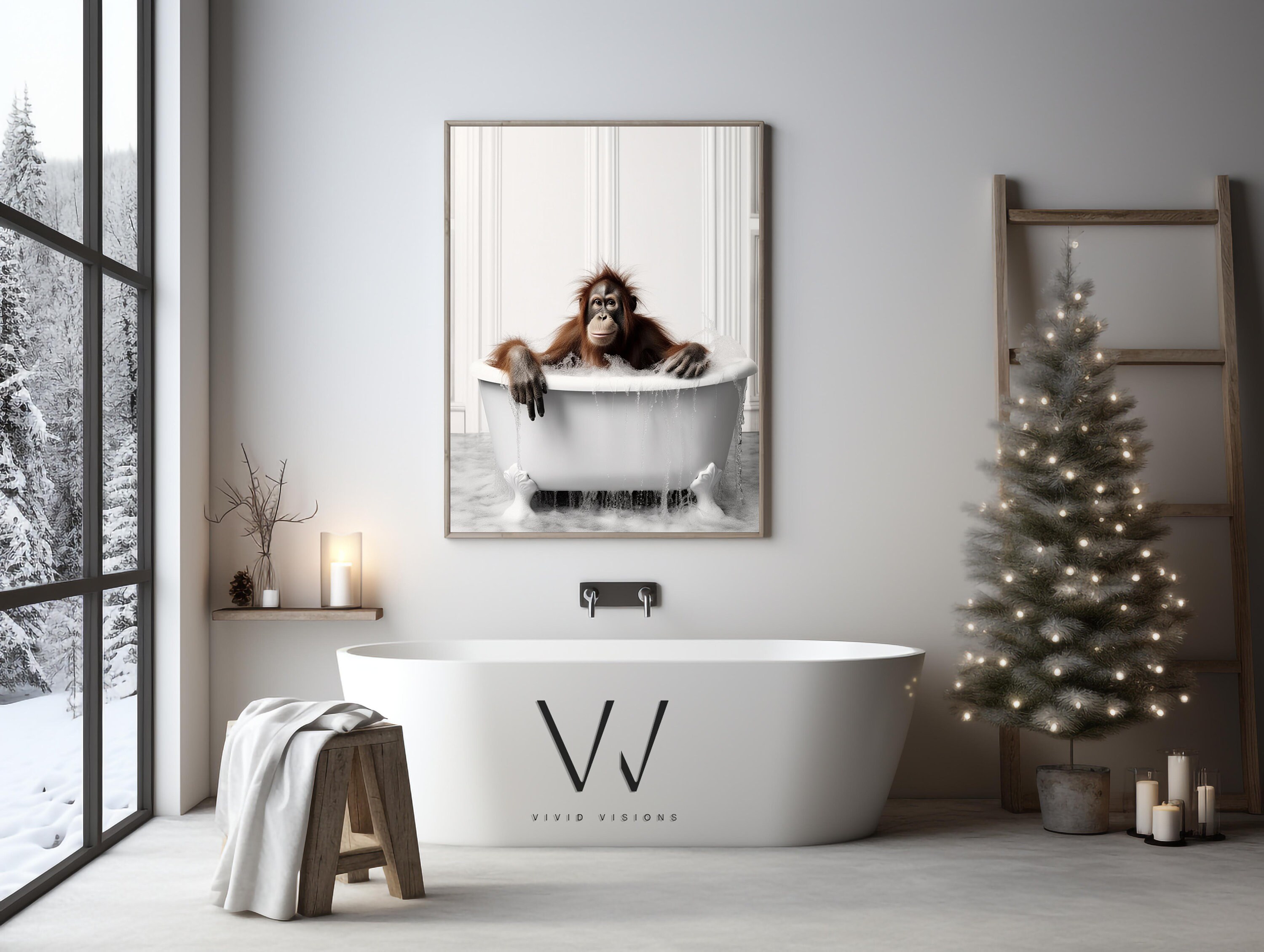 Whimsical Monkey in Tub Printable Wall Art Monkey Photography Bathroom ...