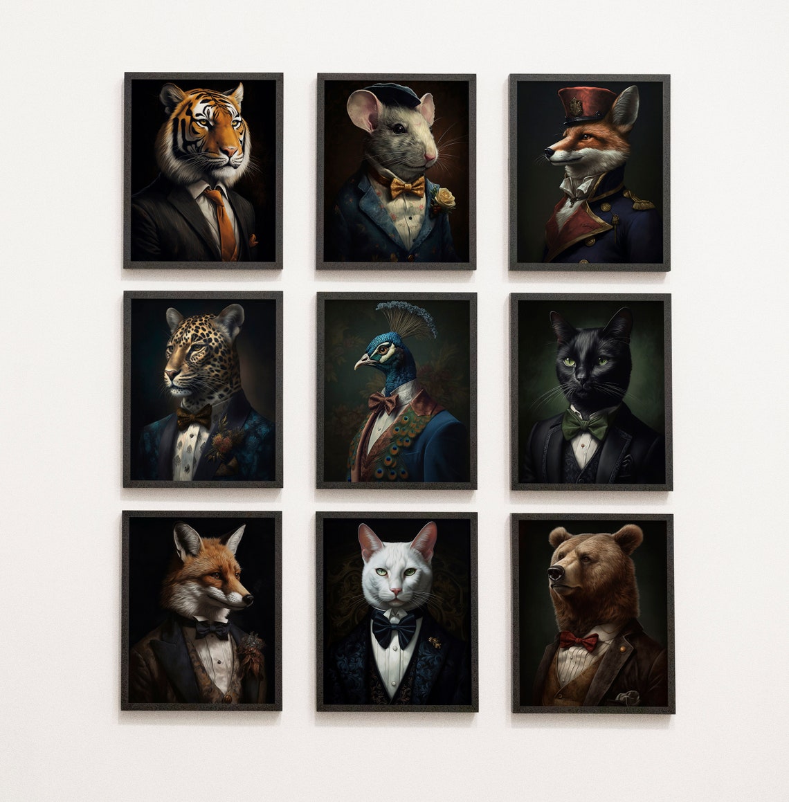 Renaissance Animals Portrait, Bundle of 11, Quirky Animal Art Lovers ...