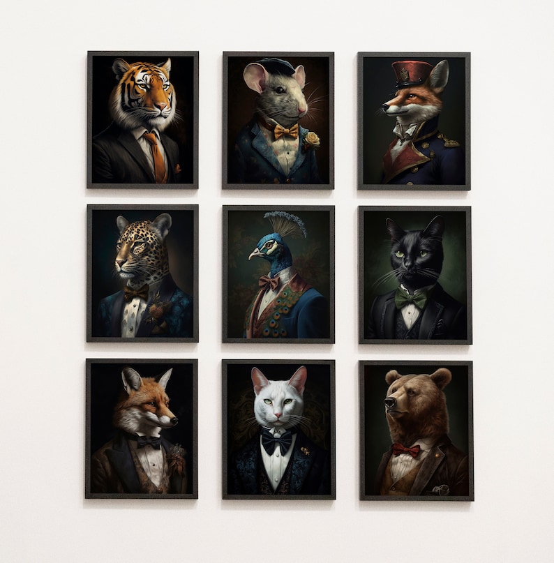 Renaissance Animals Portrait, Bundle of 11, Quirky Animal Art Lovers ...